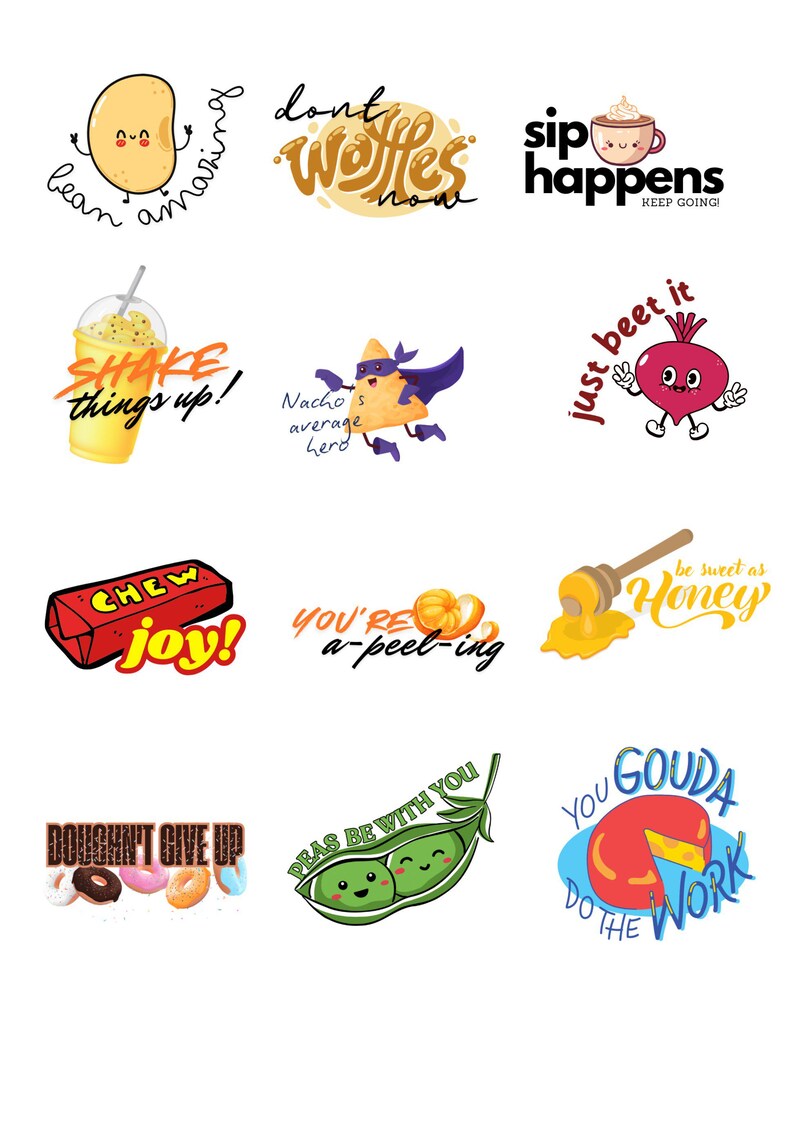 Witty Food Sticker Digital Download Funny Food Sticker Set Printable ...