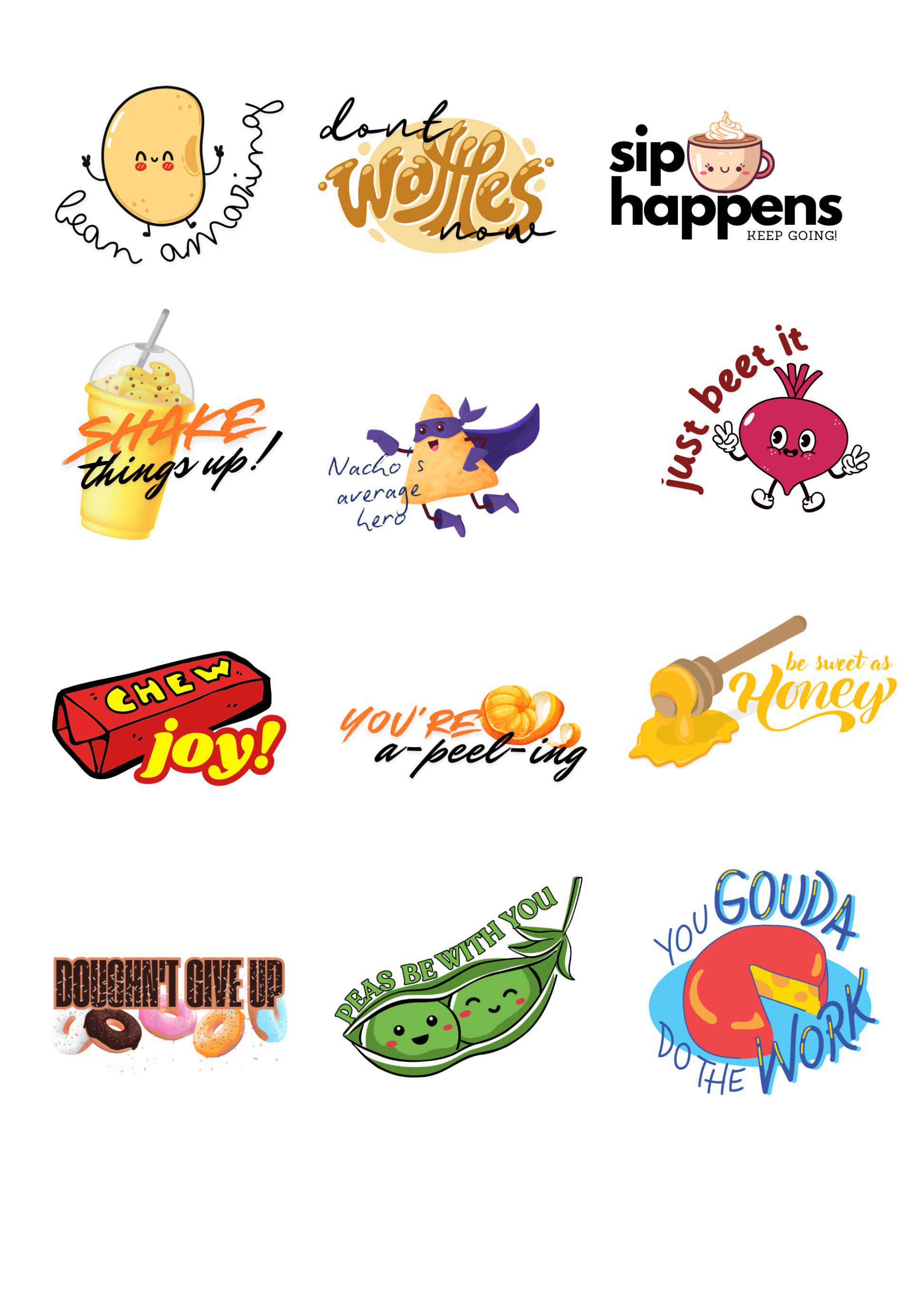 Witty Food Sticker Digital Download Funny Food Sticker Set Printable ...