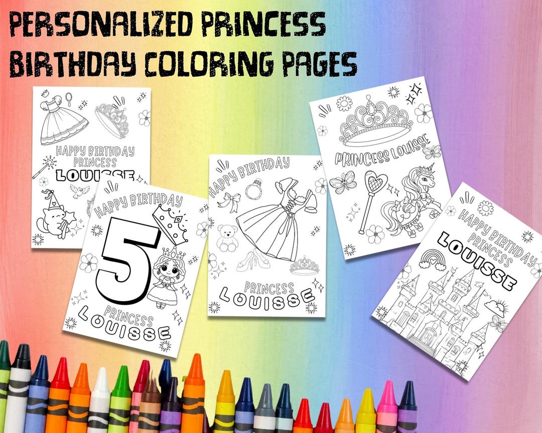 Princess Coloring Pages | Editable Name & Age | Birthday Activity ...