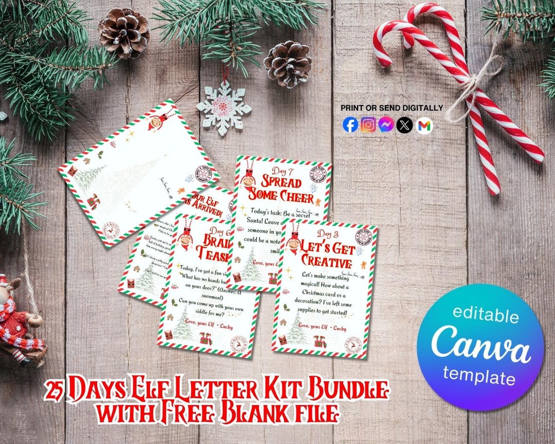 25 Days Elf Letter Kit Bundle Editable Christmas Elf Letters Printable ...