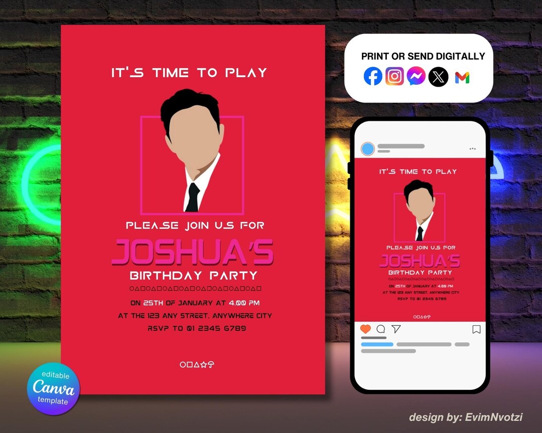Squid Game-inspired Birthday Invitation | Minimalist Editable Red Suit ...