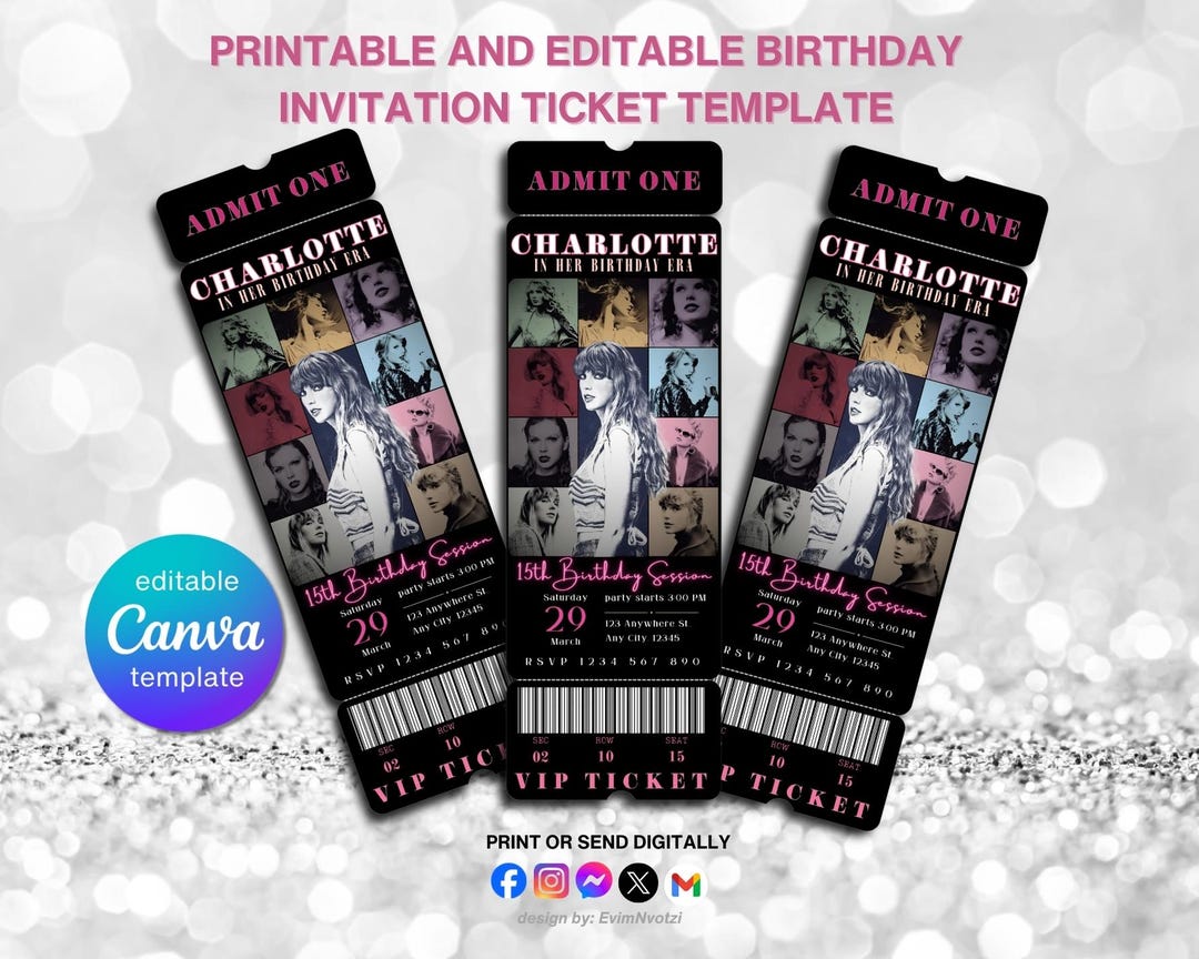 VIP Concert Ticket Birthday Invitation | Editable Canva Template ...