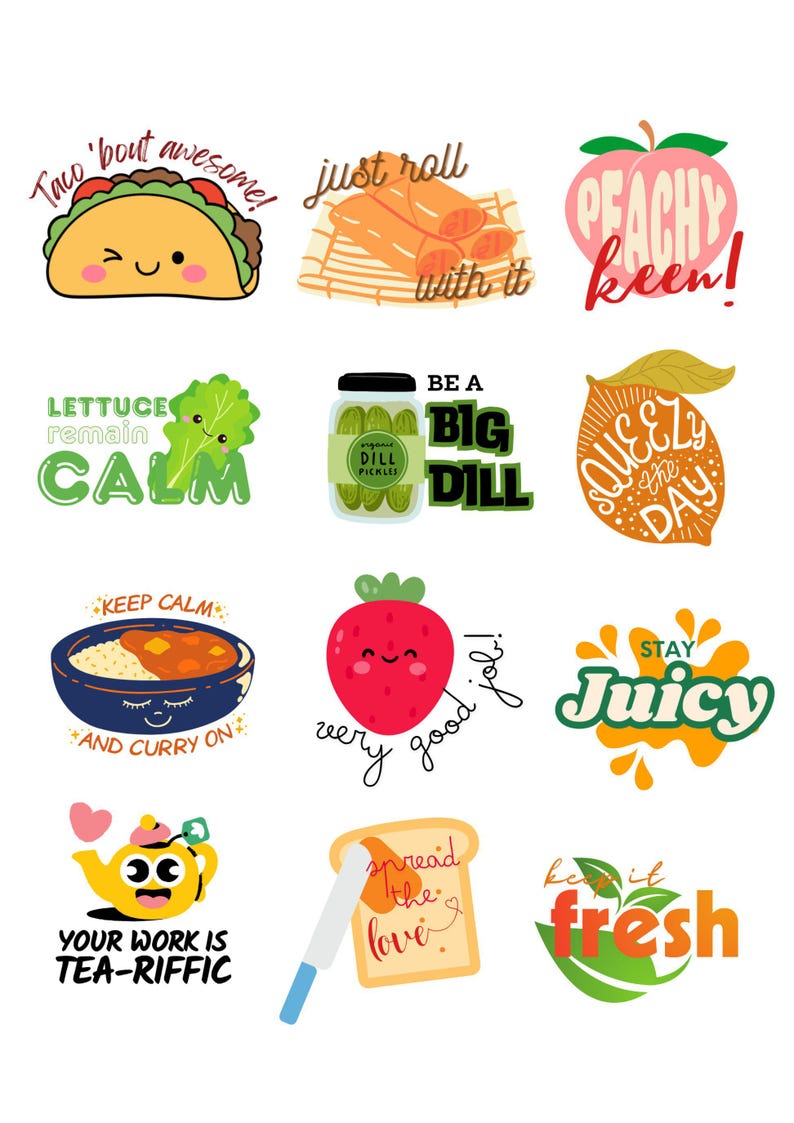 Witty Food Sticker Digital Download Funny Food Sticker Set Printable ...