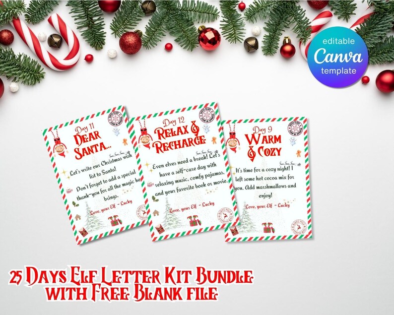 25 Days Elf Letter Kit Bundle Editable Christmas Elf Letters Printable ...