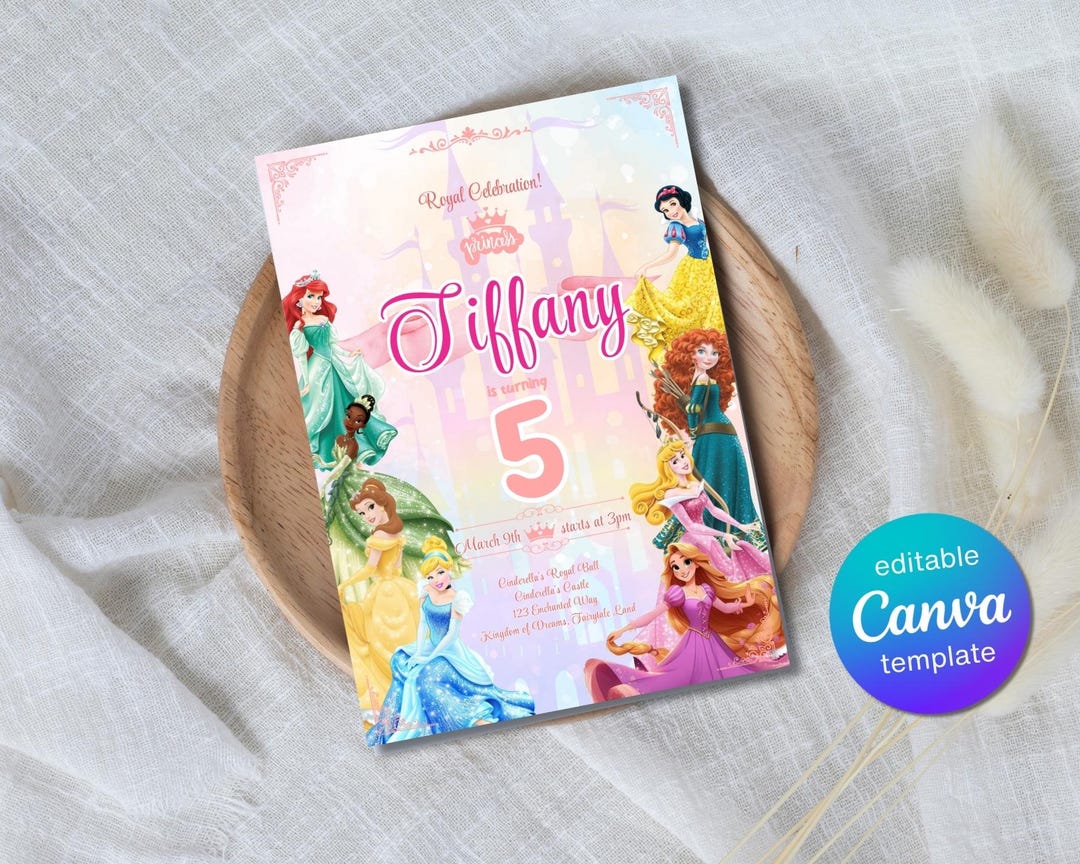 Princess Birthday Invitation, Royal Ball Party Invite, Editable Canva ...