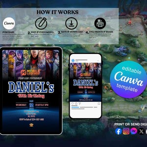 Mobile Legends-inspired Birthday Invitation | Editable Gamer Party ...
