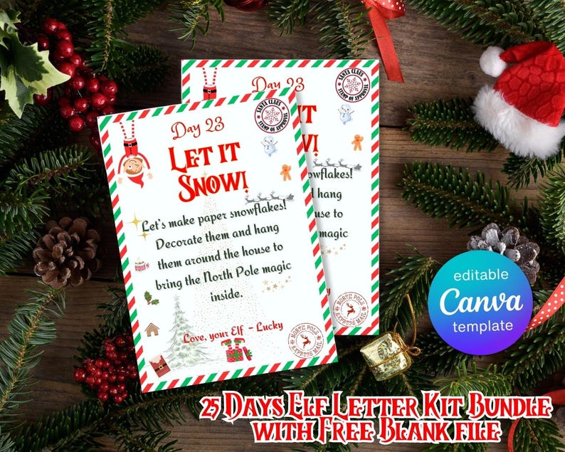 25 Days Elf Letter Kit Bundle Editable Christmas Elf Letters Printable ...