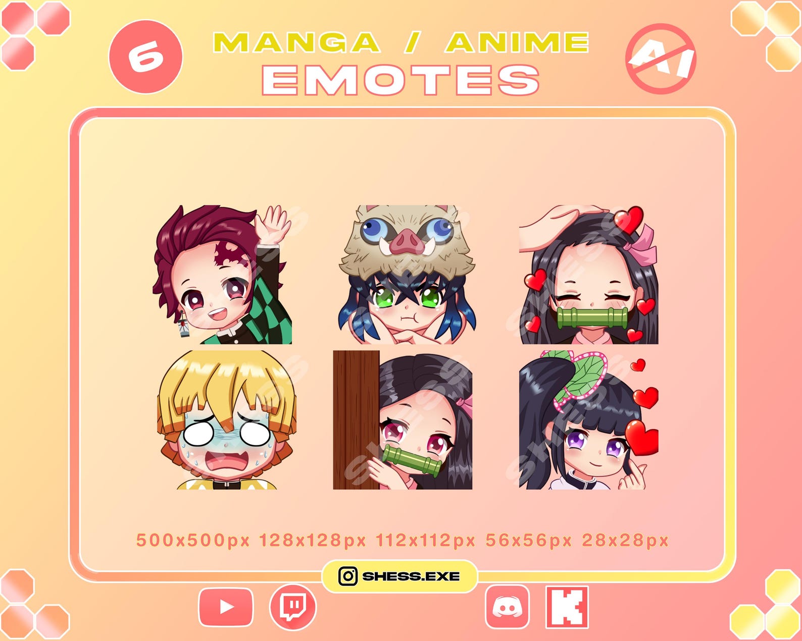 Pack 6 Emotes / Anime Emote/ Manga Emote / Twitch Emote / Discord Emote ...