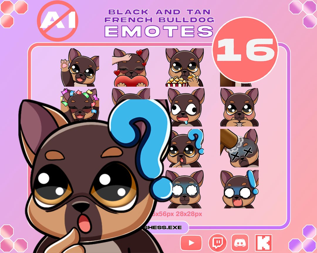 Pack 16 Emotes / Pack Black and Tan French Bulldog Emote / Twitch Emote ...