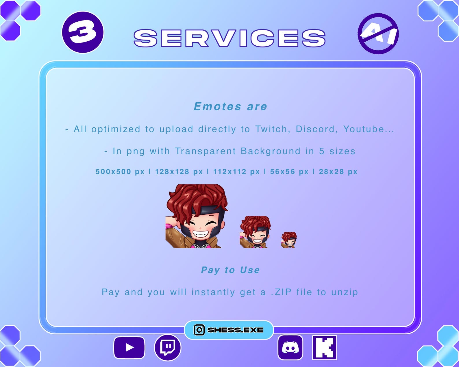 Gambit Emotes / Marvel Rivals Emote for Twitch, Discord, Youtube, Kick ...