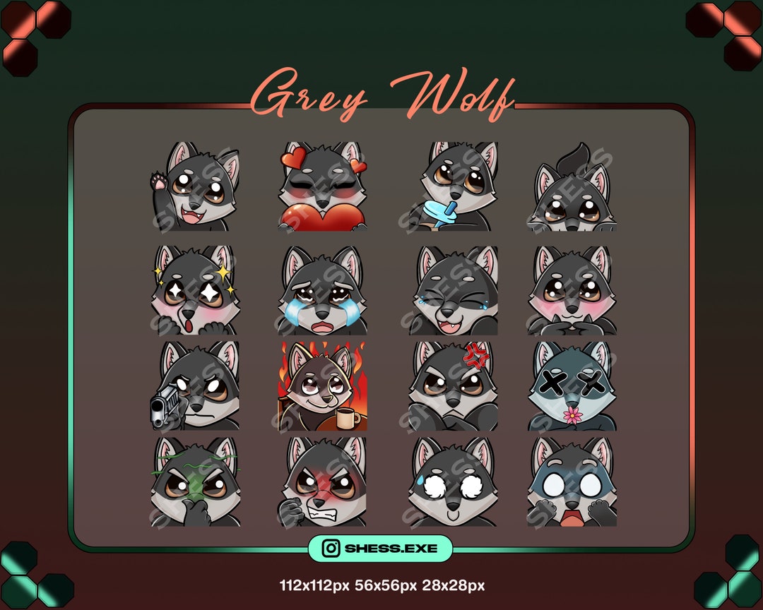 Pack 16 Emotes / Gray Wolf Emote / Twitch Emote / Discord Emote ...