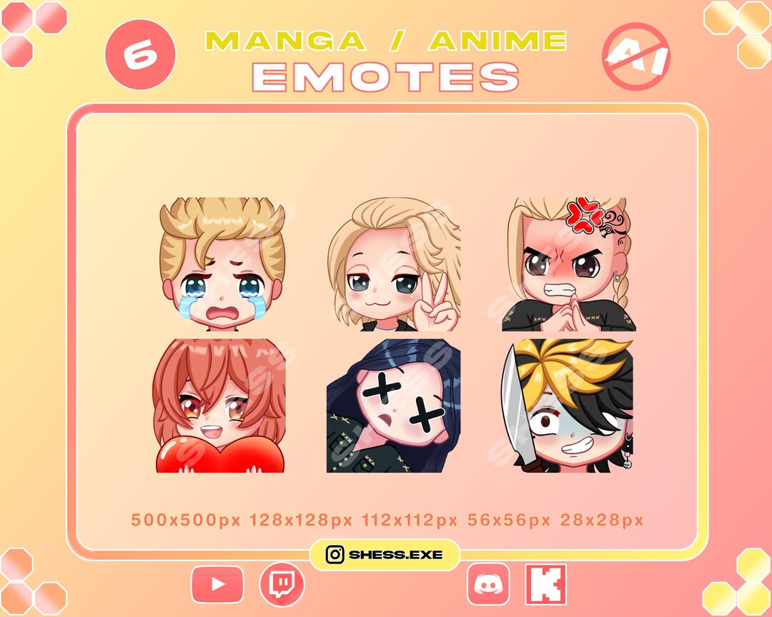 Pack 6 Emotes / Anime Emote/ Manga Emote / Twitch Emote / Discord Emote ...