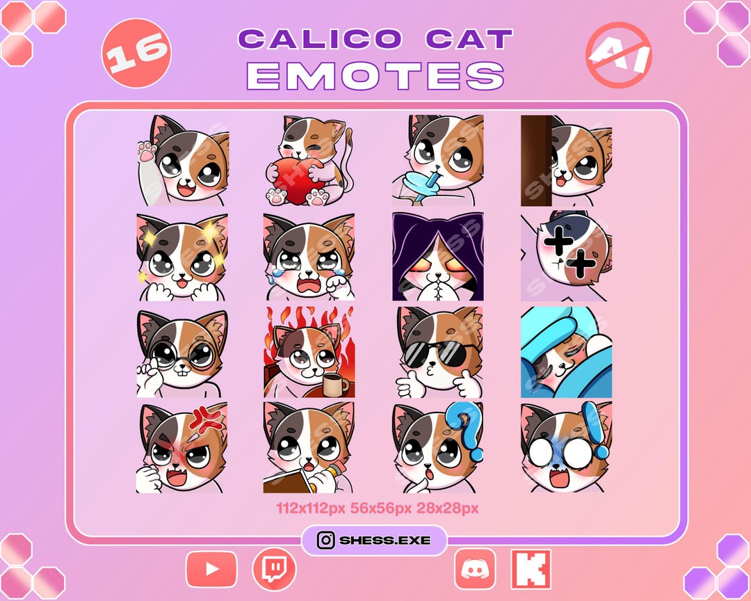 Pack 16 Emotes / Calico Cat Emote / Twitch Emote / Discord Emote ...