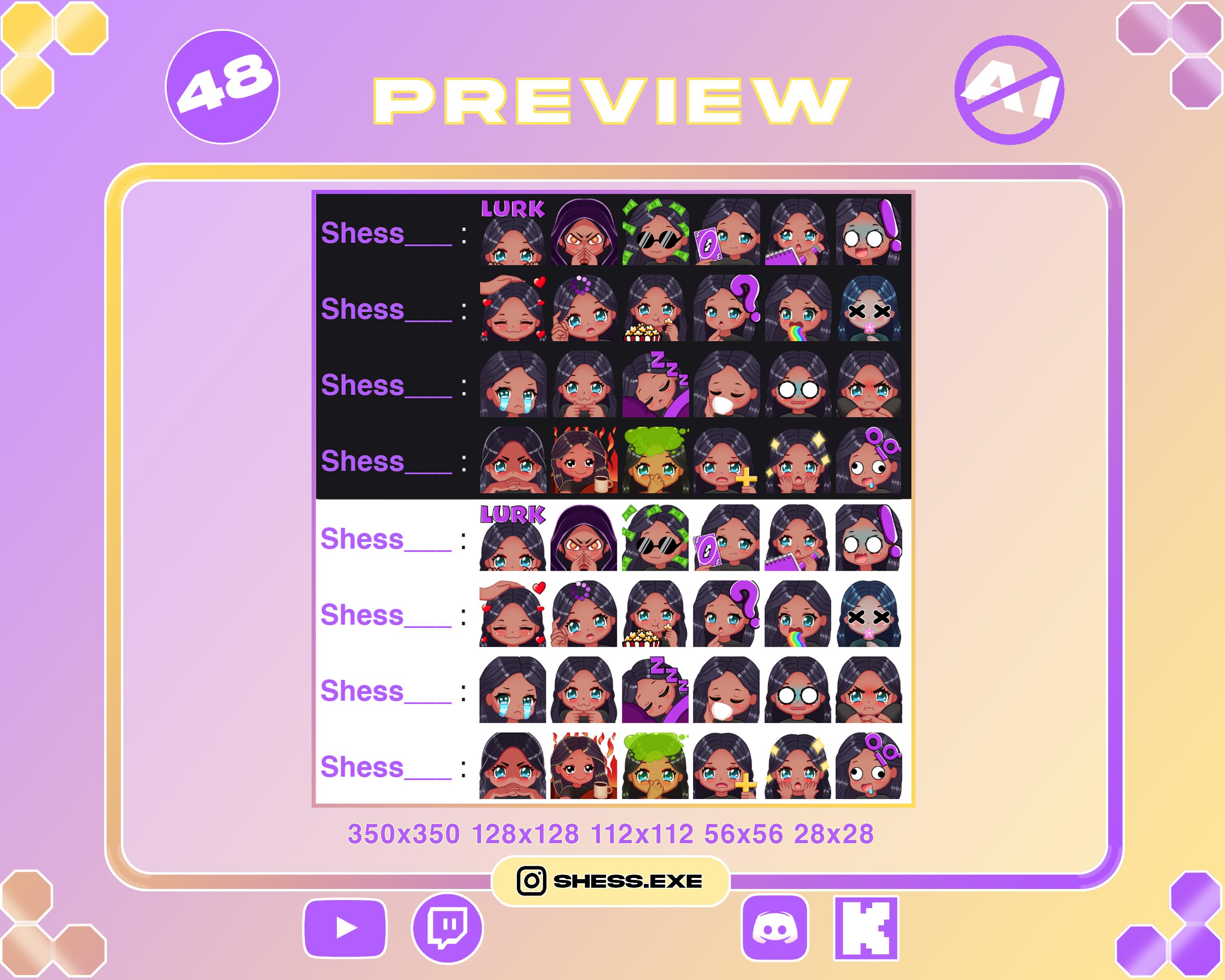 Pack 48 Emotes / Cute Chibi Girl Emotes / Black Hair, Brown - Blue ...