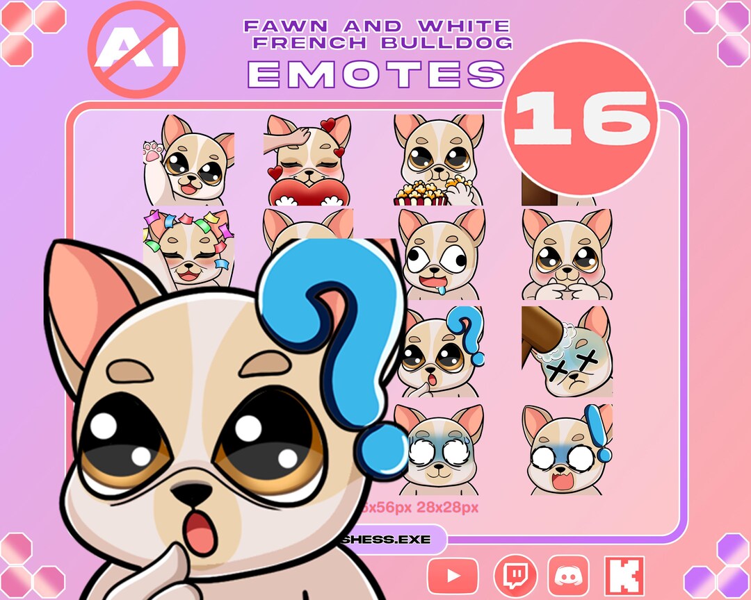 Pack 16 Emotes / Pack Fawn and White French Bulldog Emote / Twitch ...