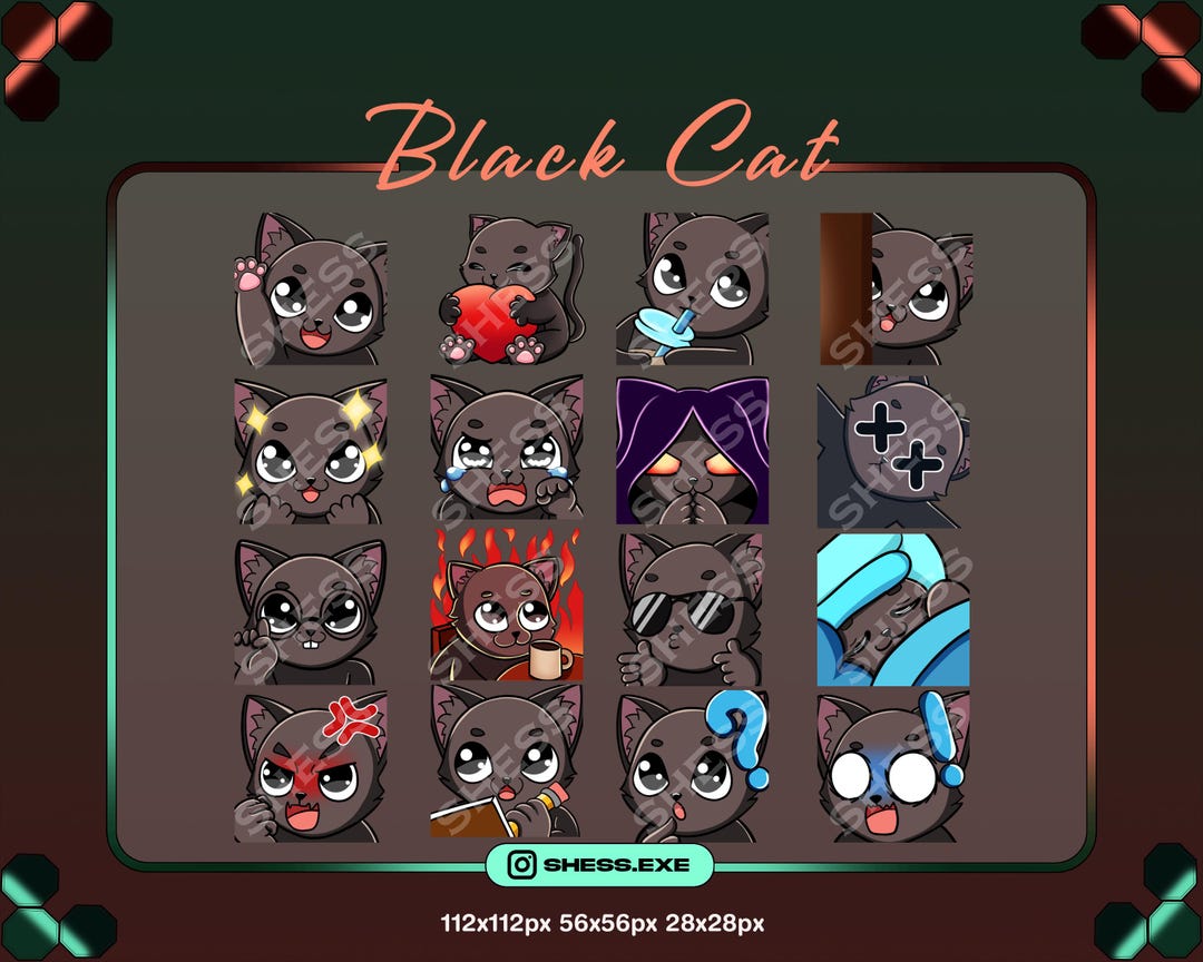 Pack 16 Emotes / Black Cat Emote / Twitch Emote / Discord Emote ...