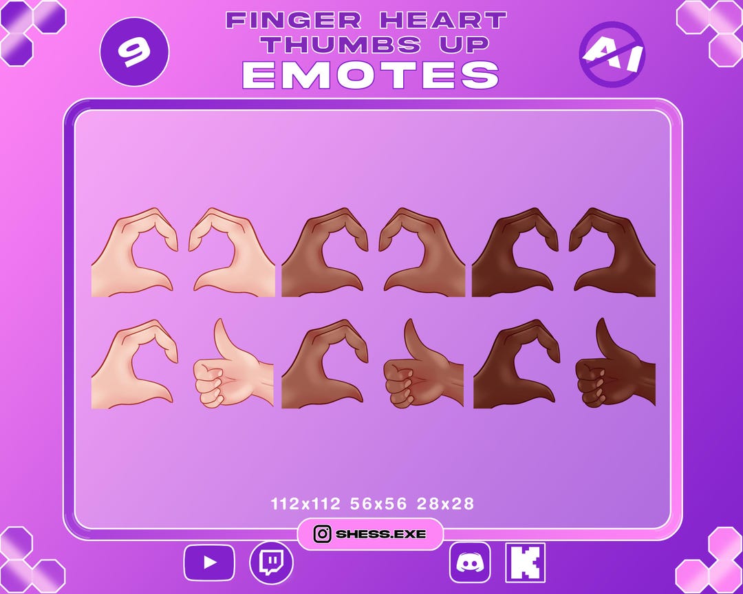 Pack 9 Emotes / Pack Finger Heart Thumbs up Emote / Twitch Emote ...