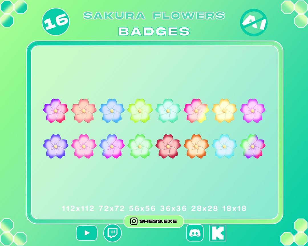 Pack 16 Sub Badges / Sakura Flower Badges / Twitch Badge / Youtube ...