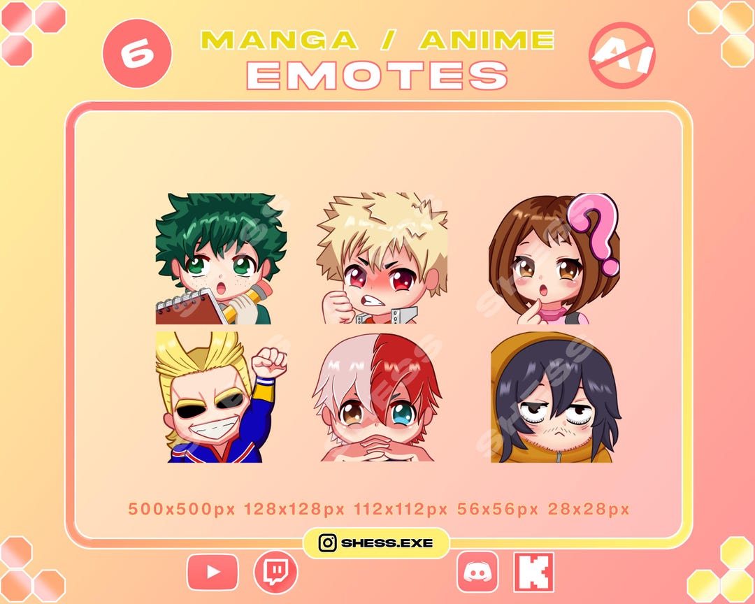 Pack 6 Emotes / Anime Emote/ Manga Emote / Twitch Emote / Discord Emote ...