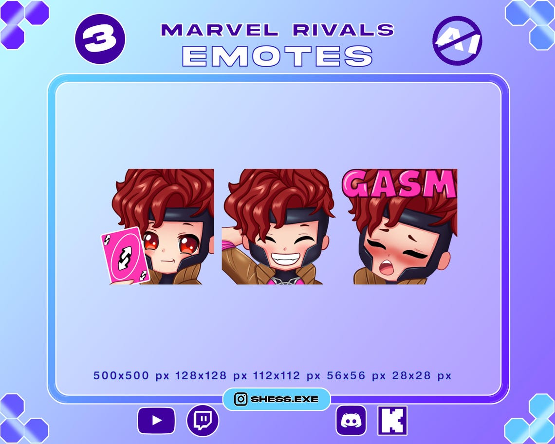 Gambit Emotes / Marvel Rivals Emote for Twitch, Discord, Youtube, Kick ...
