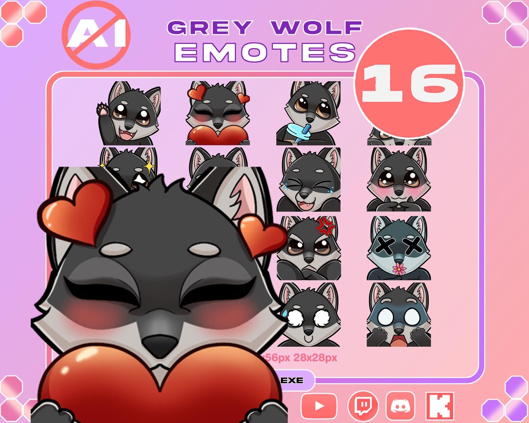 Pack 16 Emotes / Gray Wolf Emote / Twitch Emote / Discord Emote ...