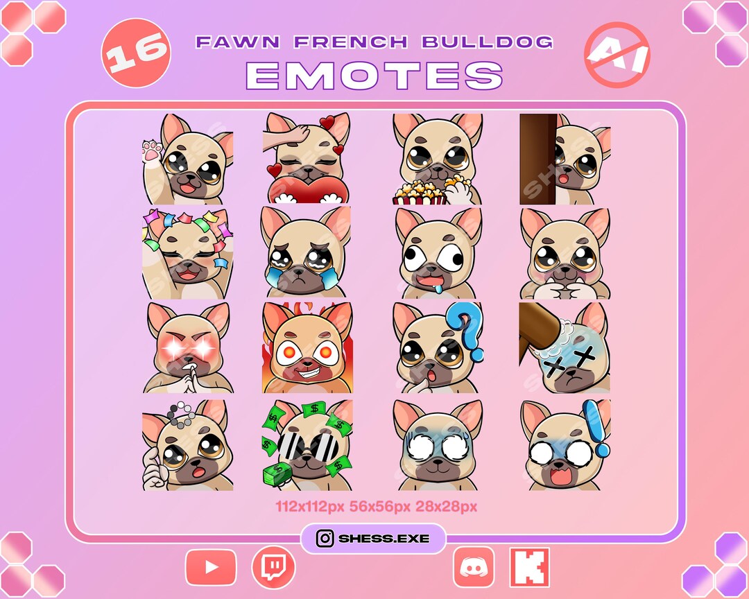 Pack 16 Emotes / Pack Fawn French Bulldog Emote / Twitch Emote ...