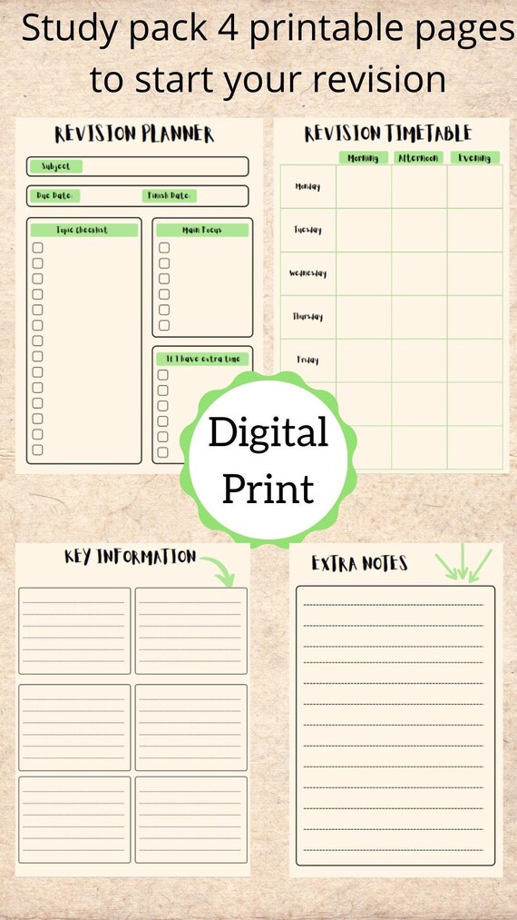 Study Planner Study Checklist Study Timetable Revision | Etsy