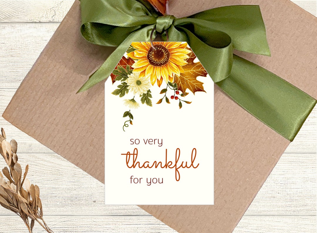 Thankful Thanksgiving Gift Tag/so Very Thankful for You/autumn Floral ...