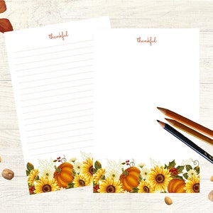 Floral Pumpkin Autumn Printable Stationery Fall Greeting Thankful ...