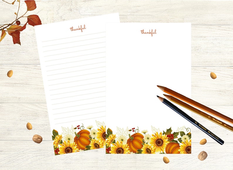Floral Pumpkin Autumn Printable Stationery Fall Greeting Thankful ...