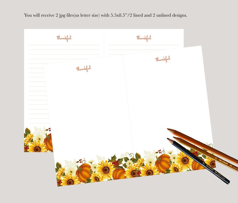 Floral Pumpkin Autumn Printable Stationery Fall Greeting Thankful ...