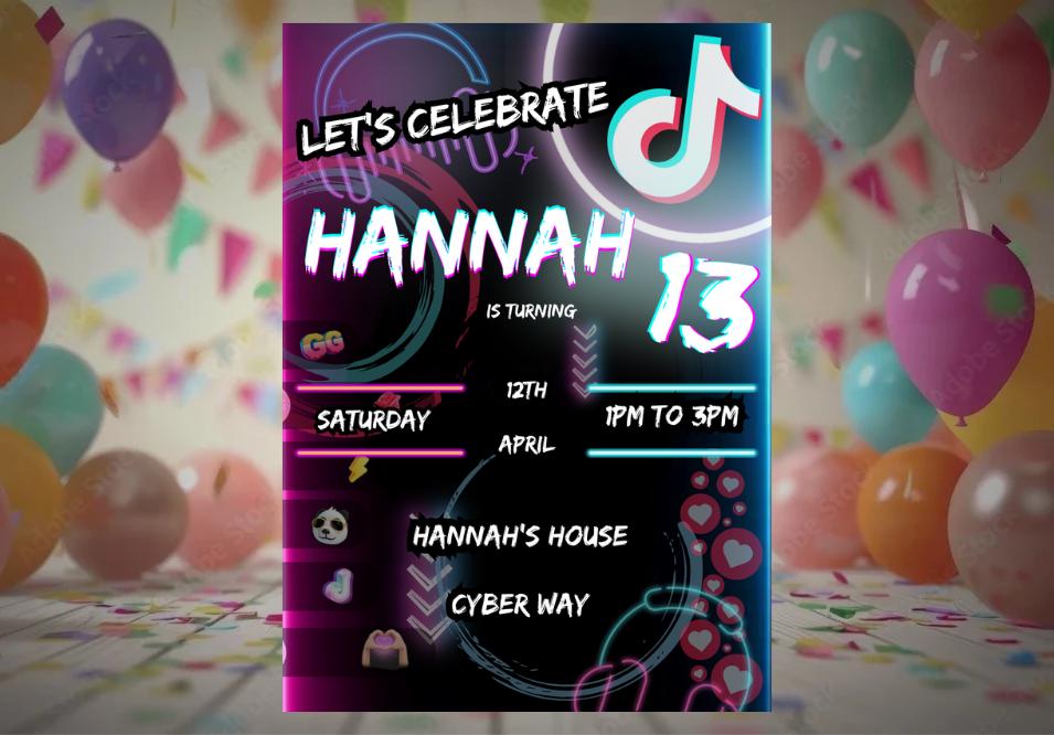 Tiktok Birthday Invitation, Titok Party, Tiktok Birthday, Tiktok ...