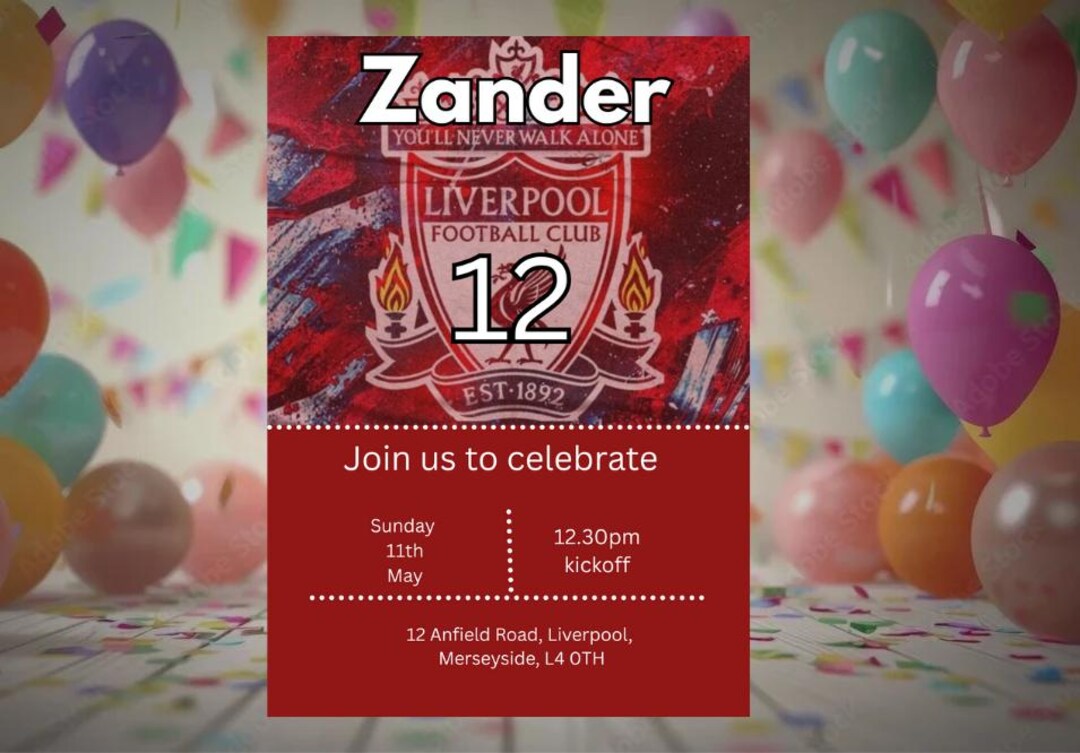 Editable Liverpool FC Birthday Invitation, Soccer Party Digital Invite ...