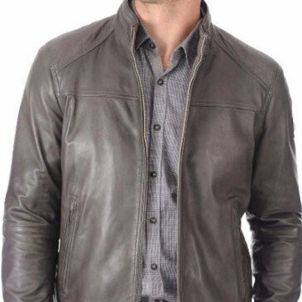 Grey Leather Jacket - Etsy