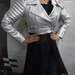New Womens Metallic SILVER Leather Jacket | Shinny Silver CROPPED ...