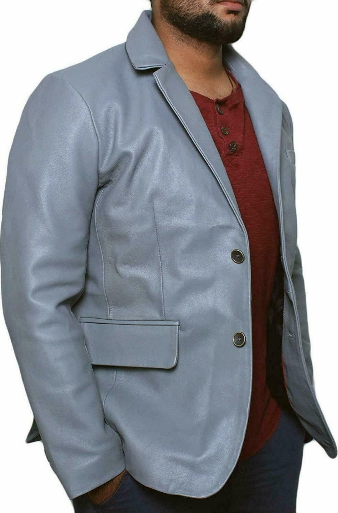 Mens GREY Leather Blazer | Slim Fit Office Wear FORAML Leather Blazer ...