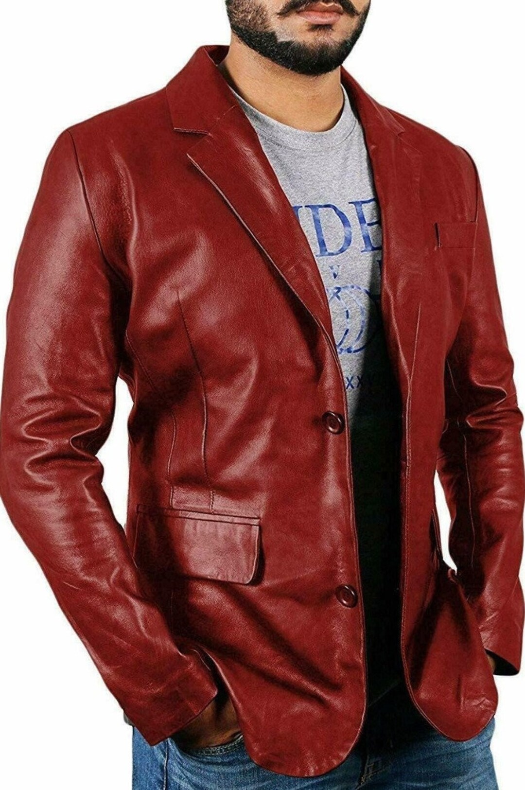 Noorani Men Blood RED Leather Blazer Slim Fit FORMAL Leather - Etsy