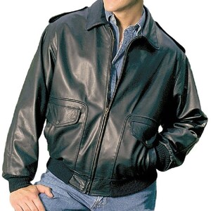 Noorani Mens Navy Blue A-2 Leather Flight Pilot Bomber Jacket Navy Blue ...