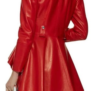 Noorani Womens RED PEPLUM Style Leather Jacket | Biker Flare Leather ...