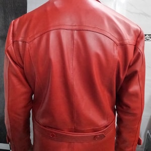 Mens RED Leather Trench Coat | Double Breasted Leather OVERCOAT for Men ...