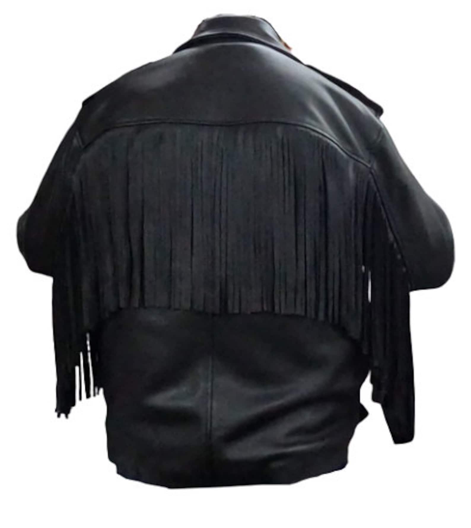 Mens Leather Fringe Jacket BLACK WESTERN Wear Cowboy Leather - Etsy