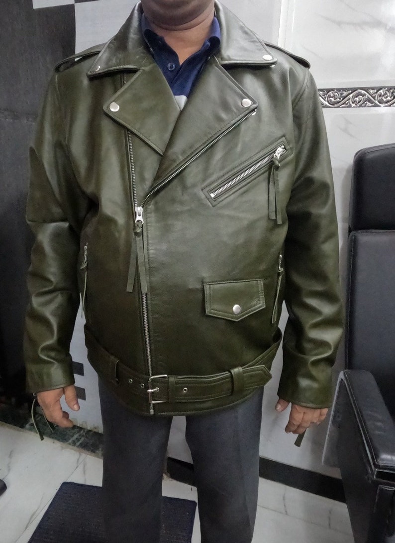 Lambskin Mens Leather Jacket Stylish Biker Slim Fit Olive - Etsy