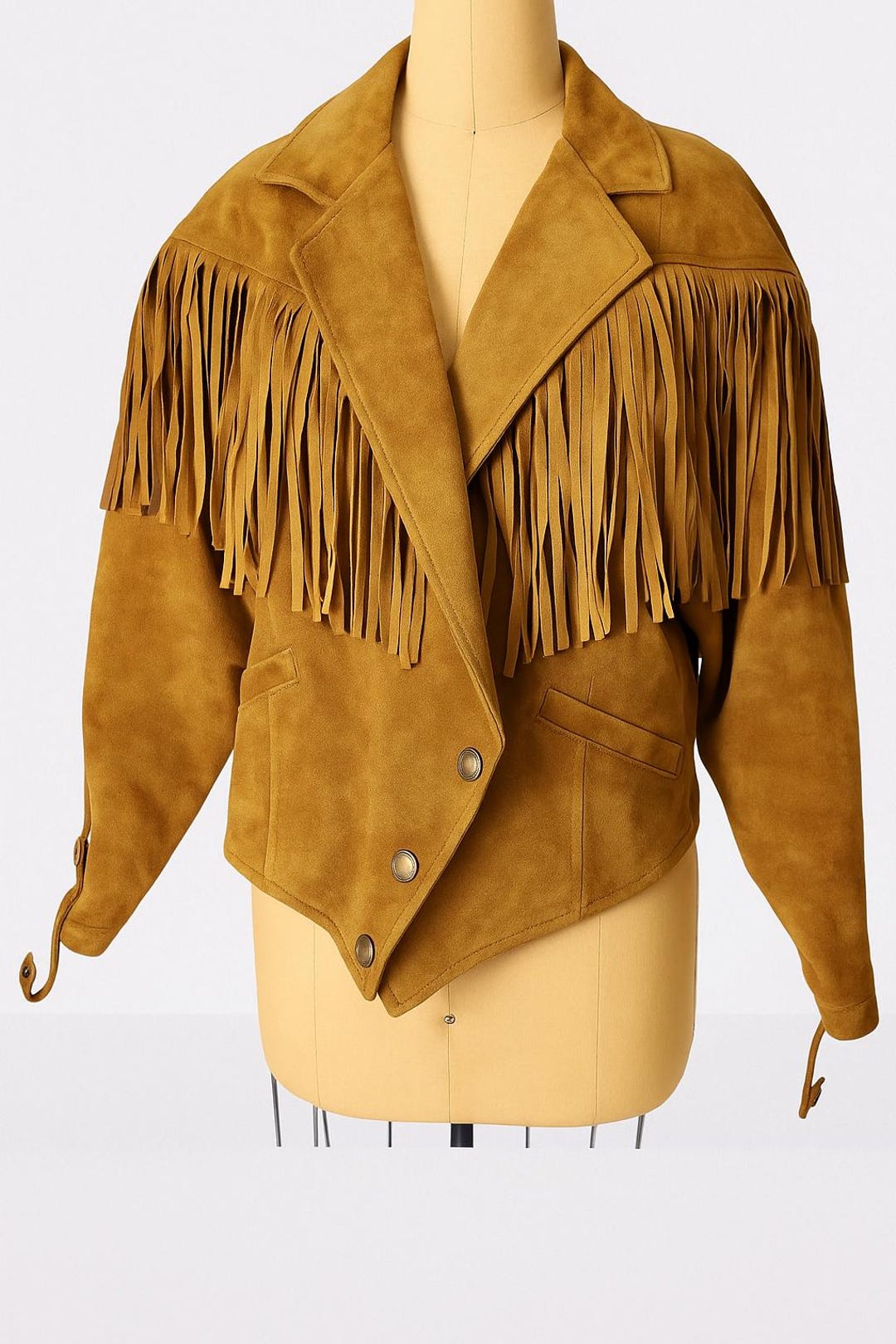 Women's Fringe Jacket Leather Tan Suede | Vintage Cowgirl SUEDE LEATHER JACKET With Snap Closure ...