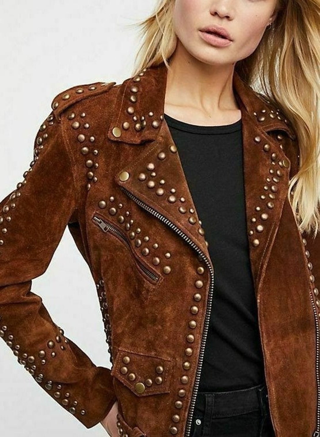 Womens BROWN Suede Leather Jacket Womens Suede Round Antique - Etsy
