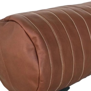 Real Geniune Lambskin Leather, Brown ROUND Shaped BOLSTER Pillow COVER, Anniversary Decor ...