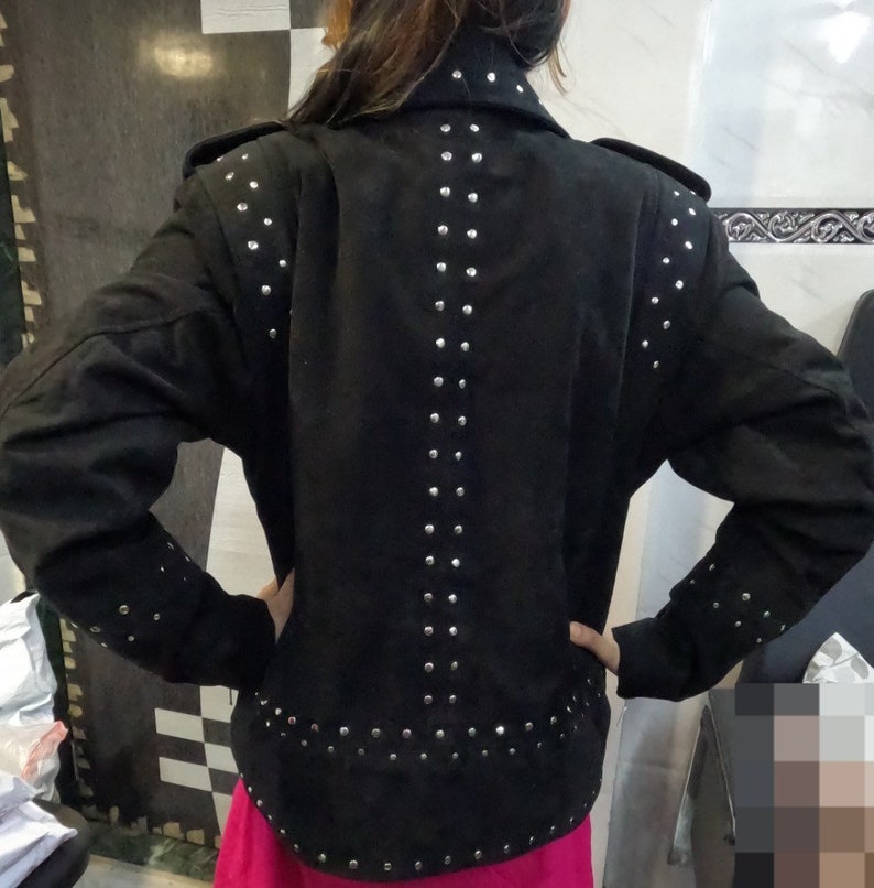 Womens BLACK Suede Leather Jacket Slim Fit STUDDED Suede - Etsy