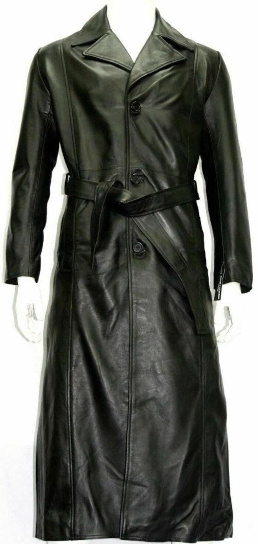 Mens BLACK Leather Trench Coat | Single Breasted Leather OVERCOAT for ...