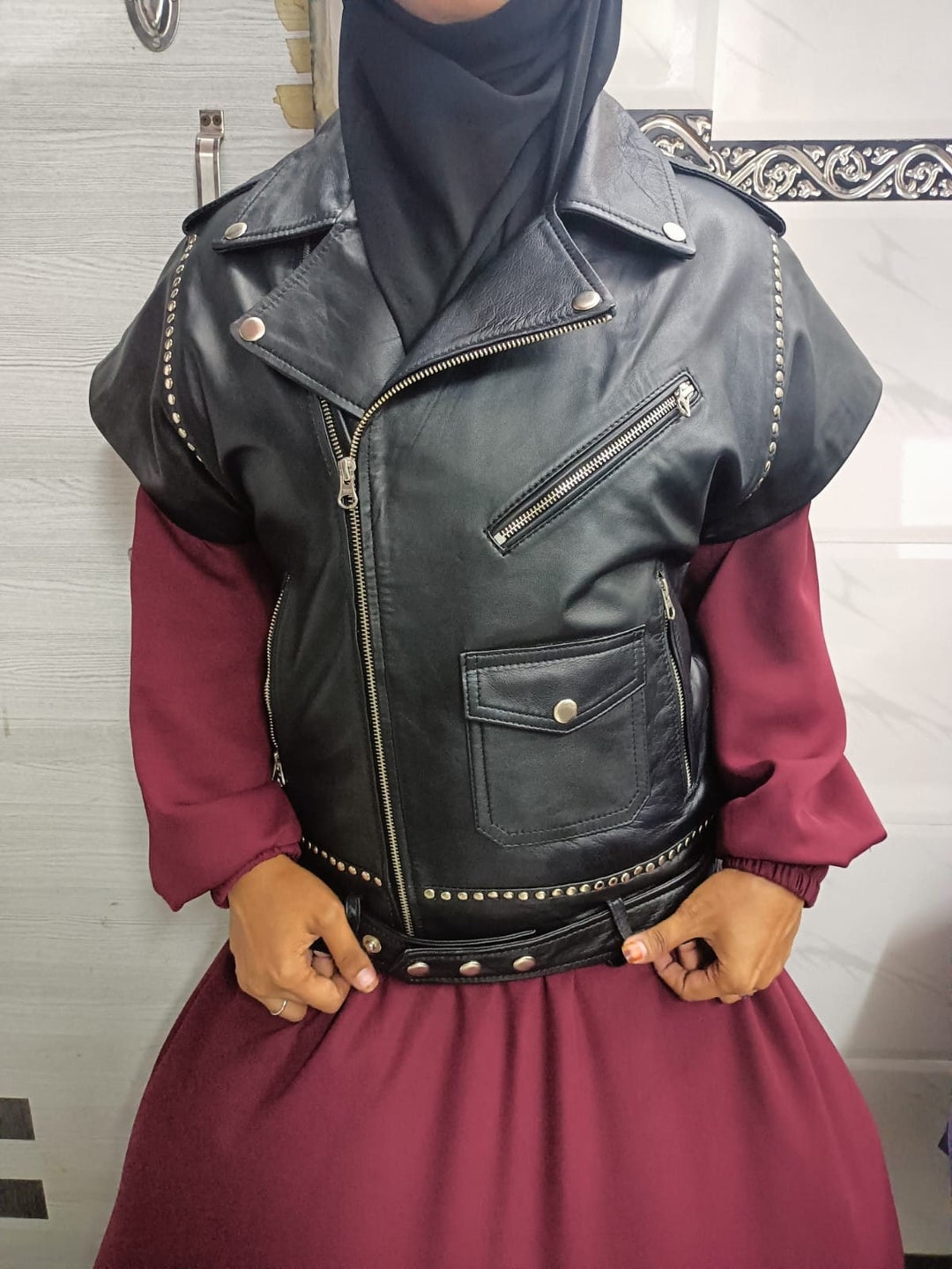 Women Biker Black Punk Rock Studded Motorcycle Style Zipper Leather ...