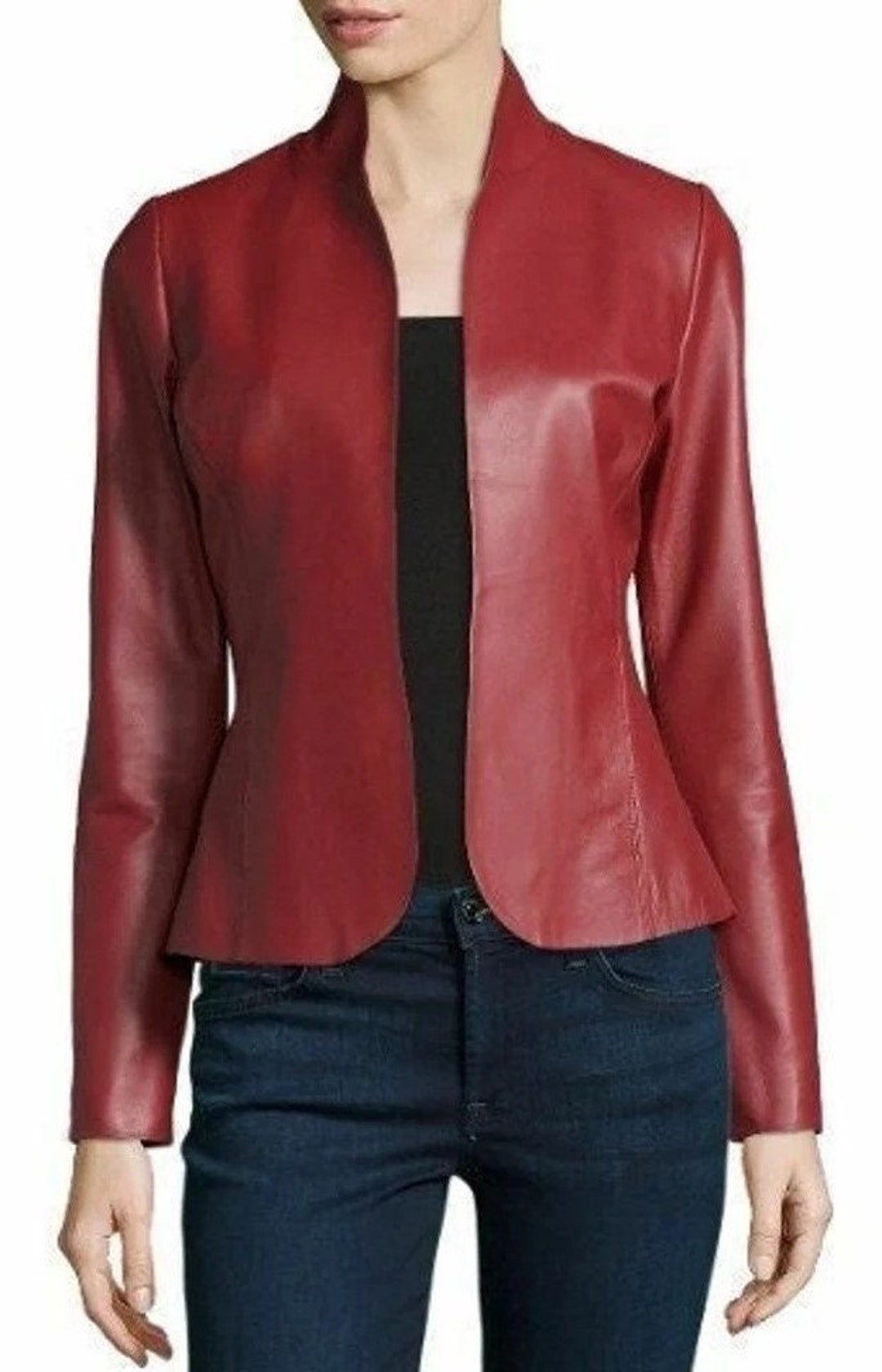 Womens Genuine Lambskin Blood Red Leather BLAZER | Slim Fit FORMAL ...