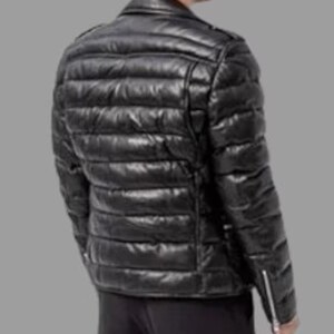 Mens PUFFER Leather Jacket, Slim Fit Stylish BIKER Leather Jacket ...
